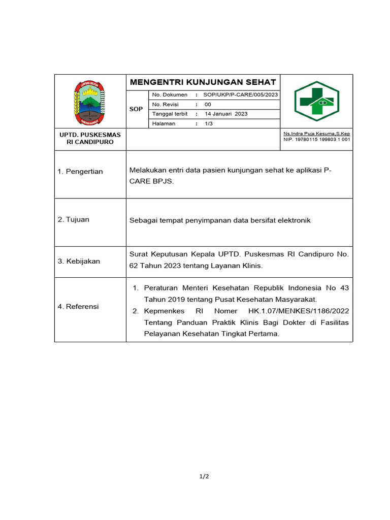Sop Mengentri Kunjungan Sehat | PDF