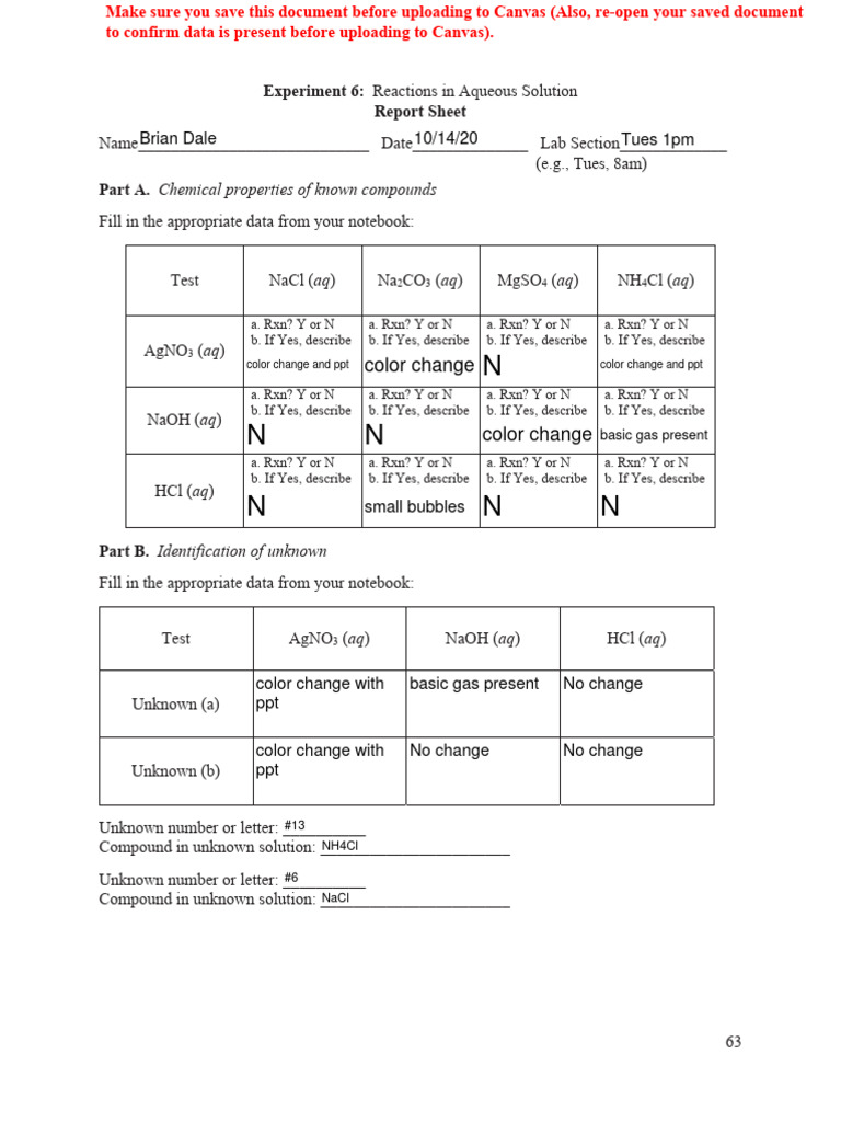 Lab 6 Report | PDF | Precipitation (Chemistry) | Acid