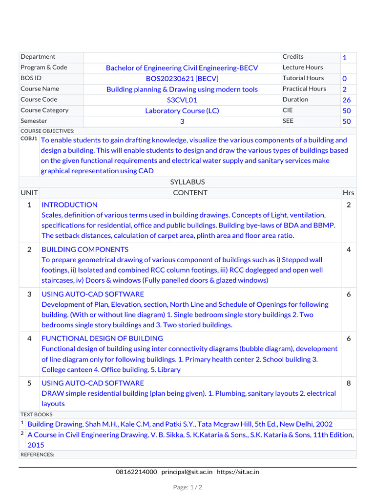 Syllabus - Building Planning & Drawing Using Modern Tools | PDF