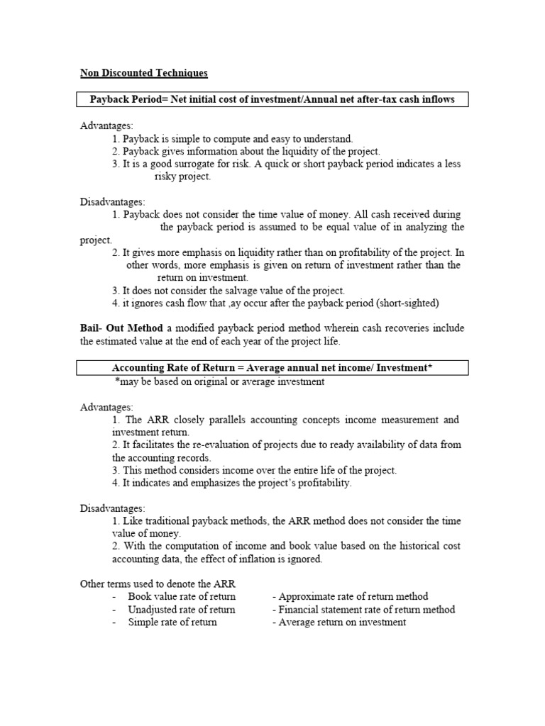 Non Discounted Techniques Lecture | PDF | Net Present Value | Internal Rate Of Return