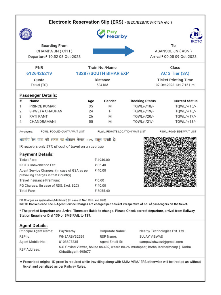 Train Ticket - 100004497050998 | PDF | Identity Document | Ticket ...