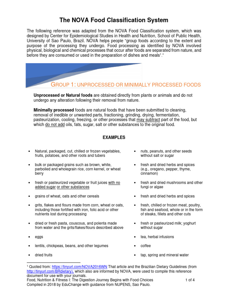 NOVA_Processed_Food_Classification_Reference_Sheet | PDF | Foods | Drink