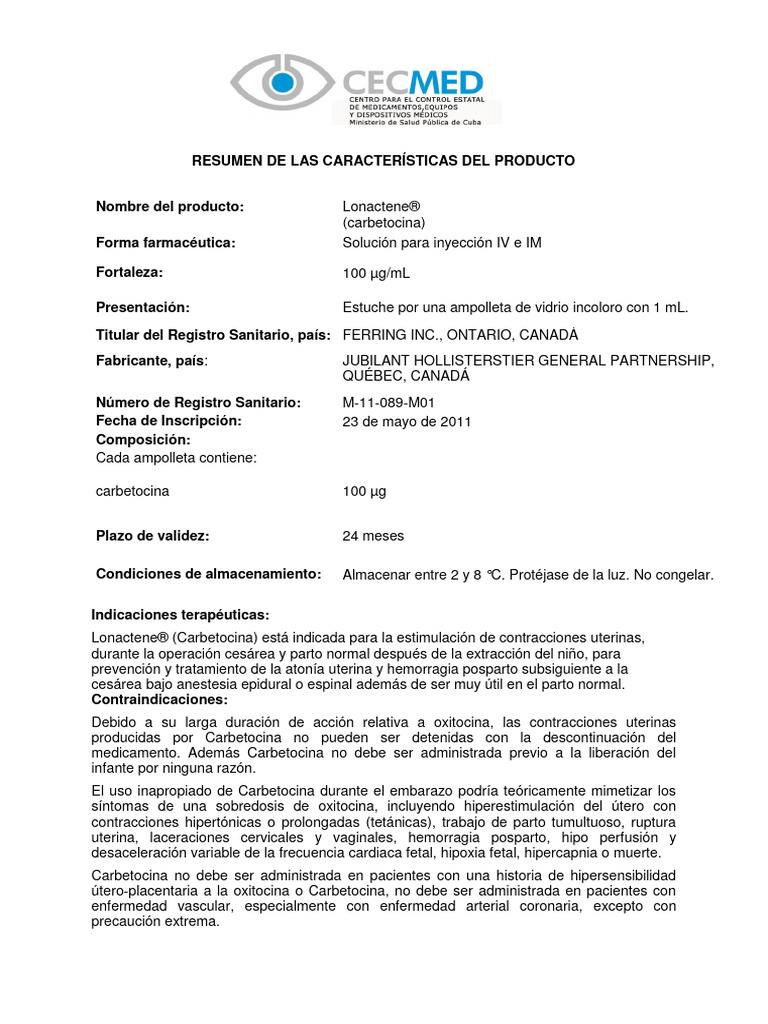 LONACTENE | Descargar gratis PDF | Parto | Especialidades Medicas