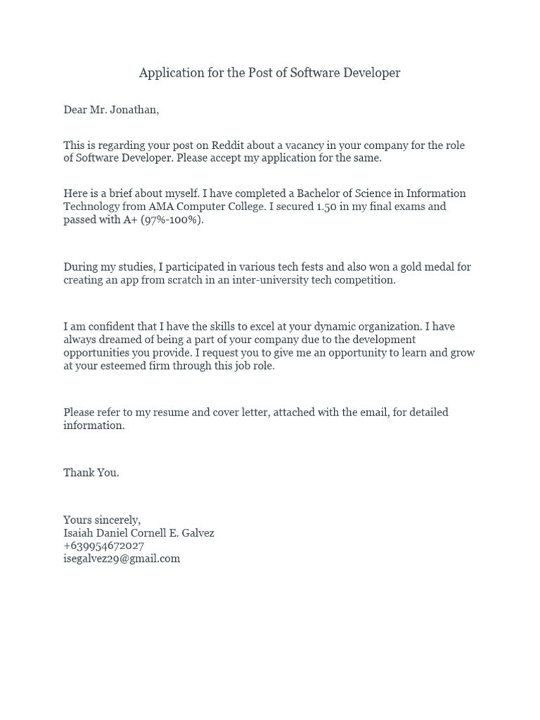 Application Letter 2 | PDF