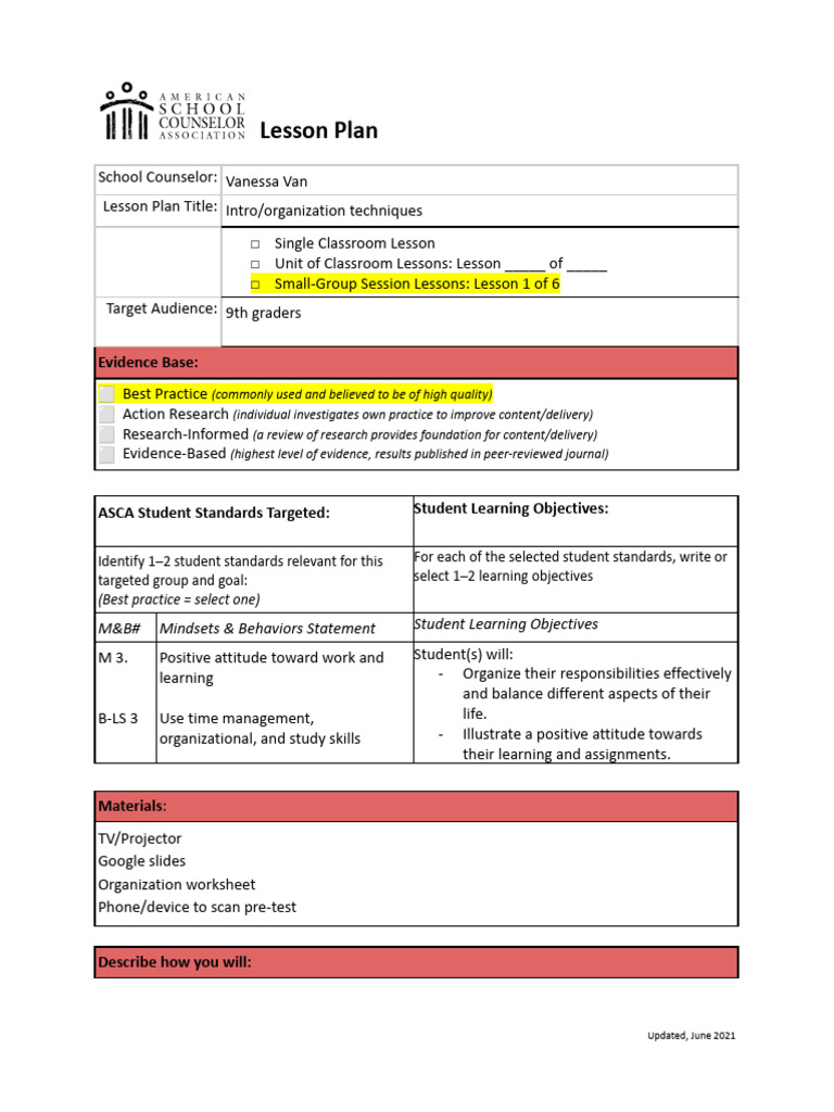 Lesson Plan 5-Combined | PDF | School Counselor | Goal