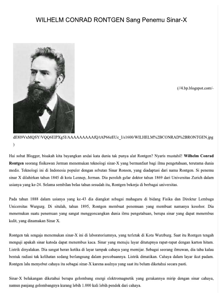WILHELM CONRAD RONTGEN Sang Penemu Sinar-X | PDF