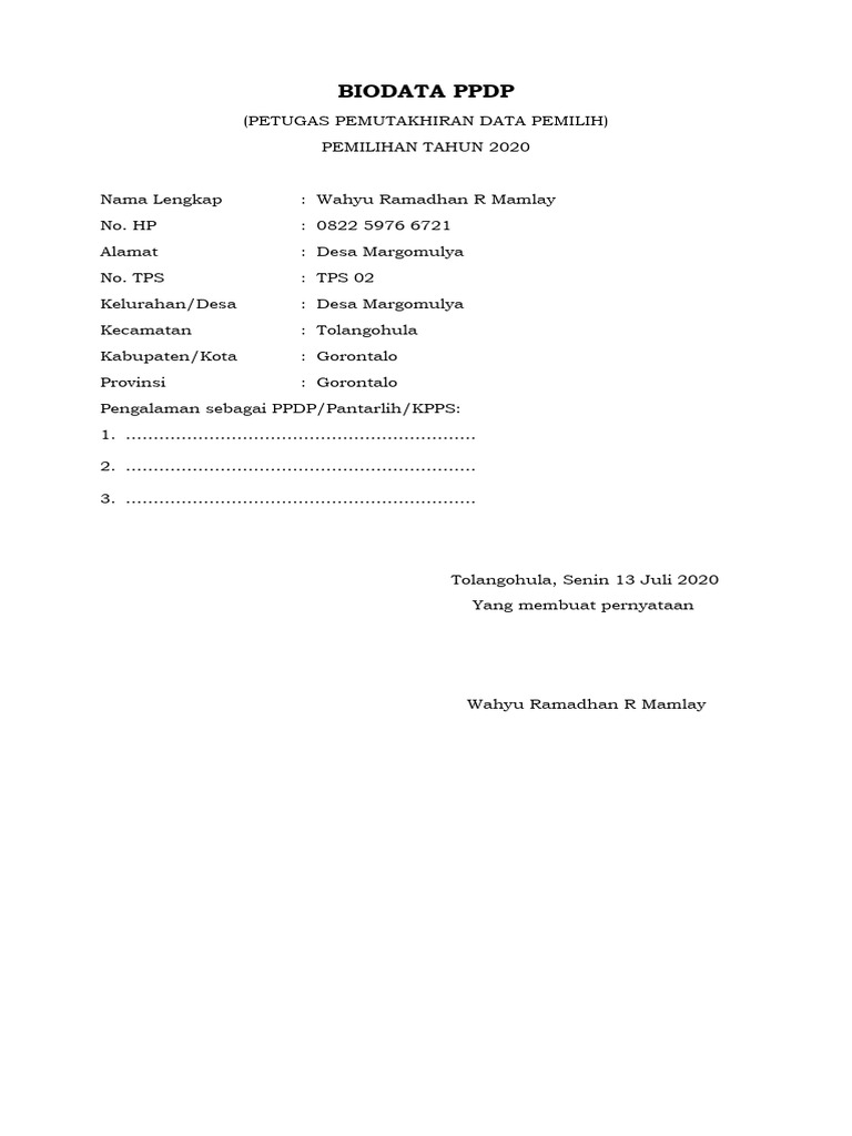 Biodata PPDP | PDF