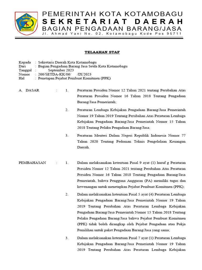 Draft Telaahan Staf 2023 | PDF