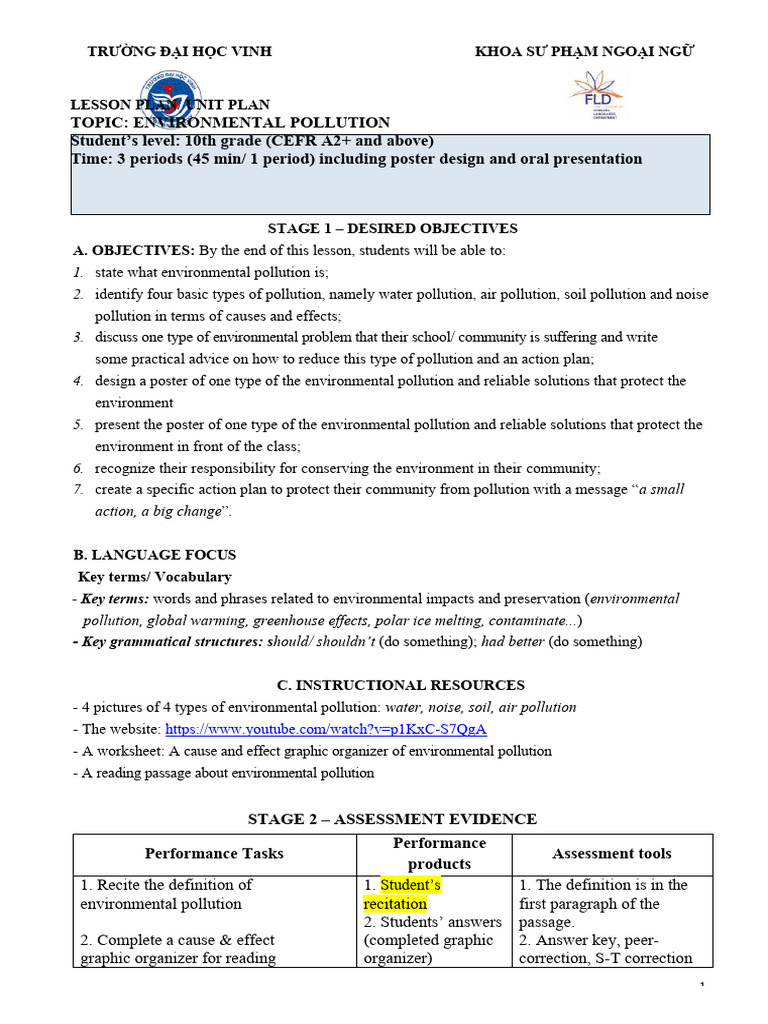 3.4.Handout4_UbD sample_environmental pollution (3 stages) (1) | PDF ...
