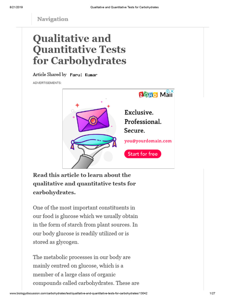 Tests for Carbohydrates Overview | PDF | Carbohydrates | Glucose