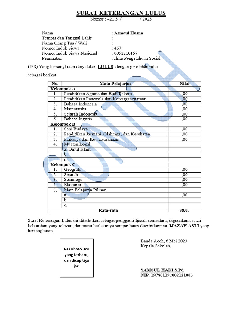 Contoh SKL - Pips | PDF
