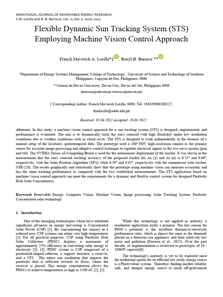 Flexible Dynamic Sun Tracking System | Download Free PDF | Solar Power | Computer Vision