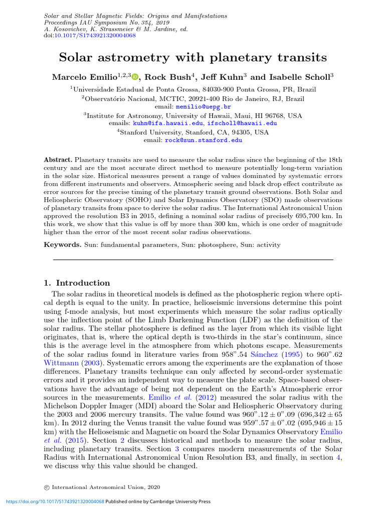 Solar Astrometry With Planetary Transits | PDF | Sun | Mercury (Planet)