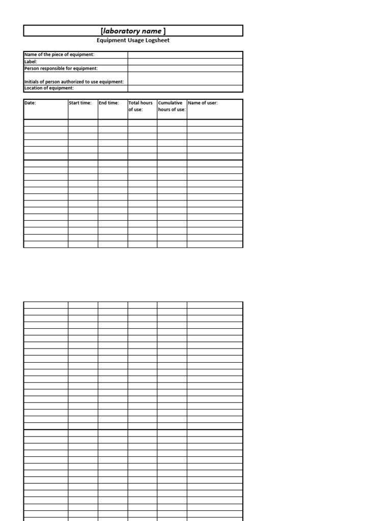 Equipment Usage Logsheet Template | PDF