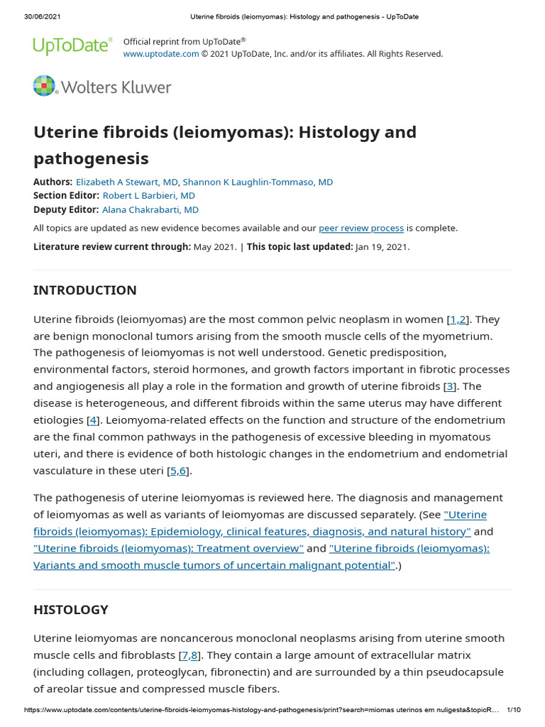 Uterine fibroids (leiomyomas)_ Histology and pathogenesis - UpToDate ...