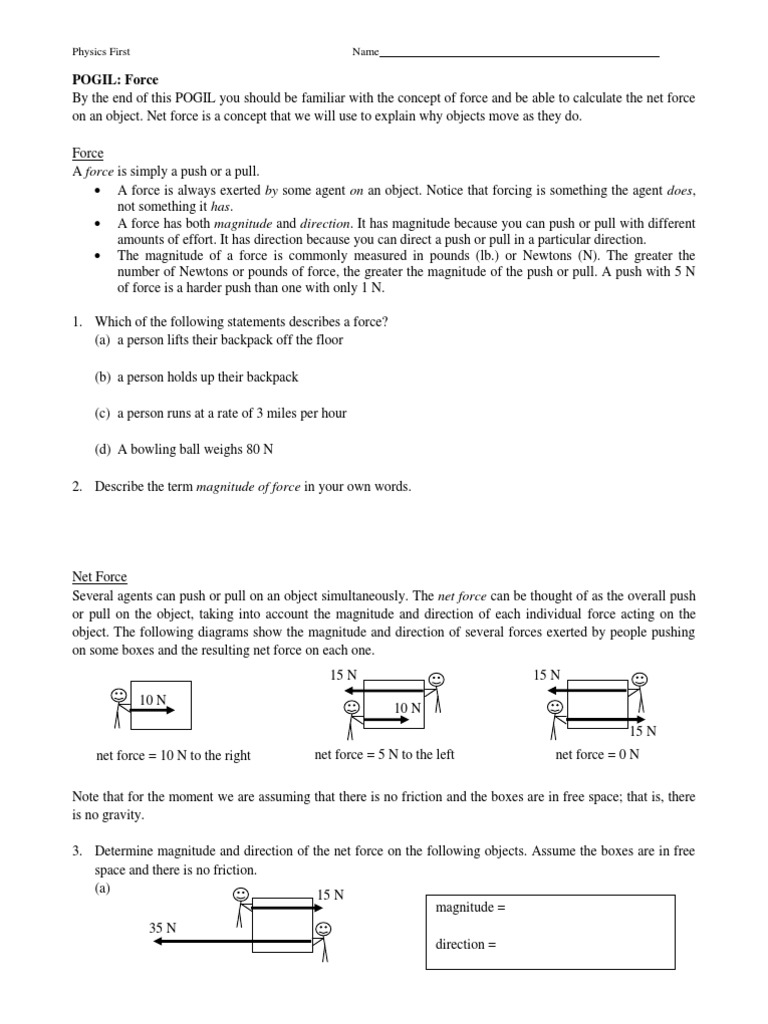 POGIL: Force: Physics First Name | PDF | Force | Natural Philosophy