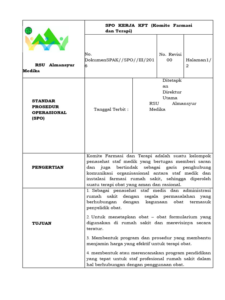 SOP PKPO 1.2 Penetapan KFT Dan Ketetapannya | PDF