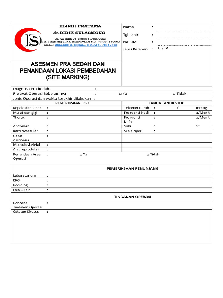 Form Asesment Pra Bedah | PDF