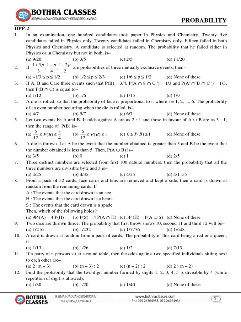 Probability - DPP-2 | PDF | Odds | Probability