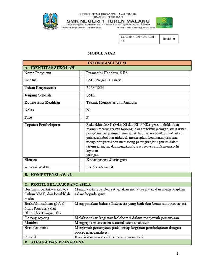 4 - MODUL AJAR KEAMANAN JARINGAN 9 - Sem 2 | PDF