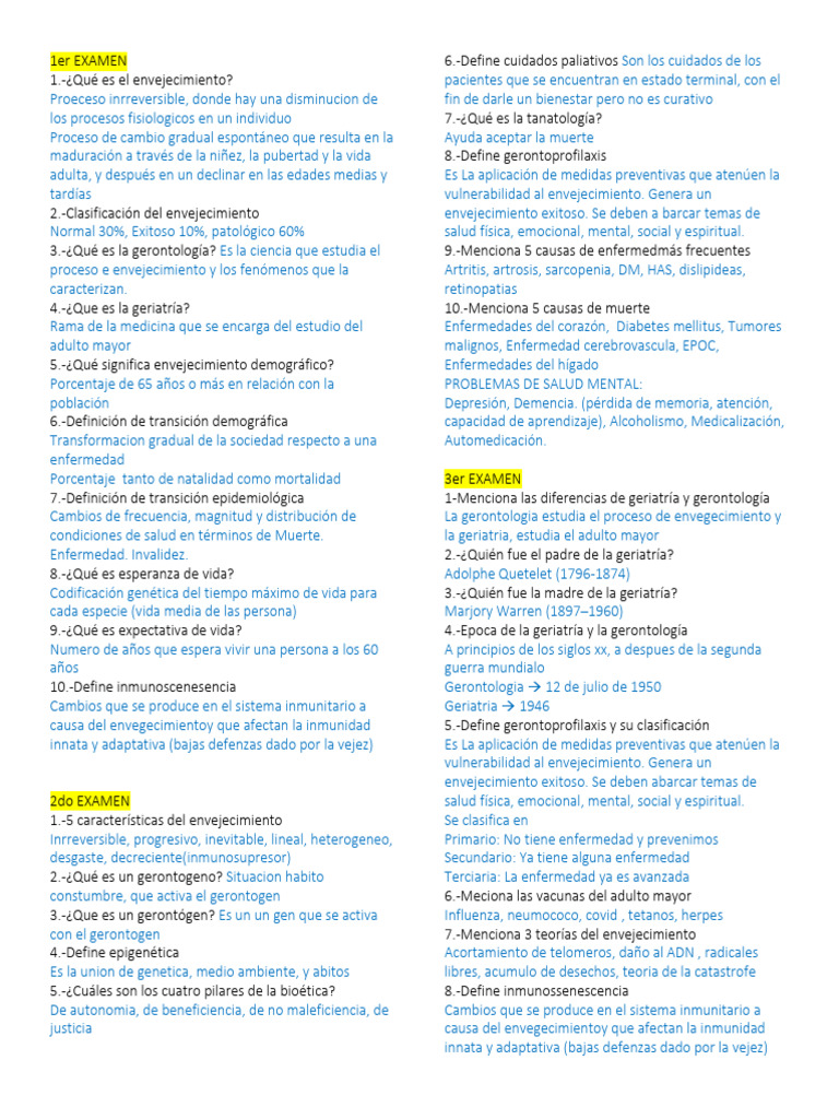 EXAMENES GERIA | PDF | Vejez | Envejecimiento
