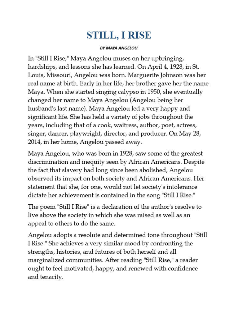 Still I Rise | PDF | Maya Angelou | Poetry