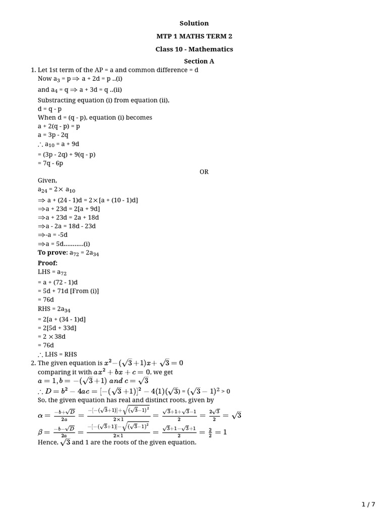 MTP 1 MATHS TERM 2 Solution | PDF | Sphere | Circle