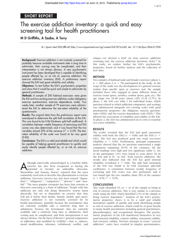 Exercise Addiction Inventory Tool | PDF | Psychometrics | Validity ...