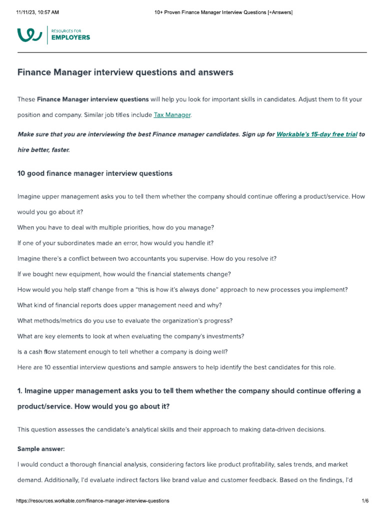 Finance Interview Questions | PDF