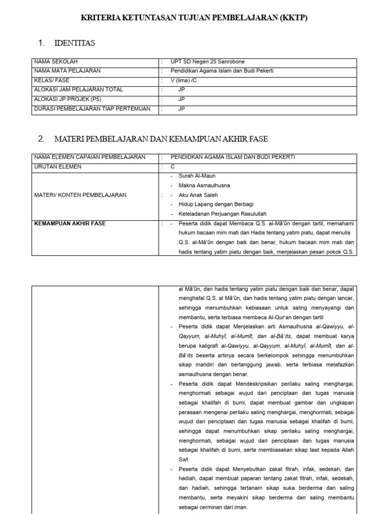 KKTP - PAI Semester 1 - Kelas V - 2023 | PDF