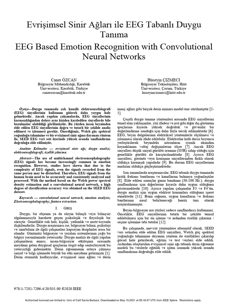 EEG Based Emotion Recognition With Convolutional Neural Networks | PDF
