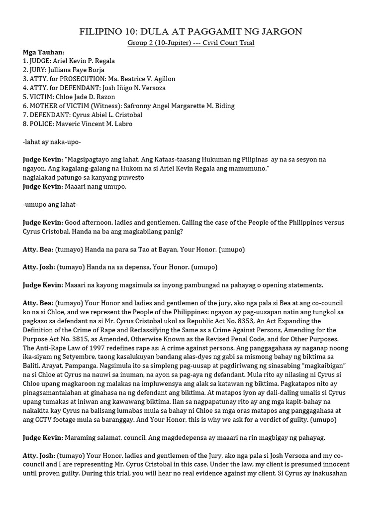 Draft Script Filipino 10 Dula | PDF