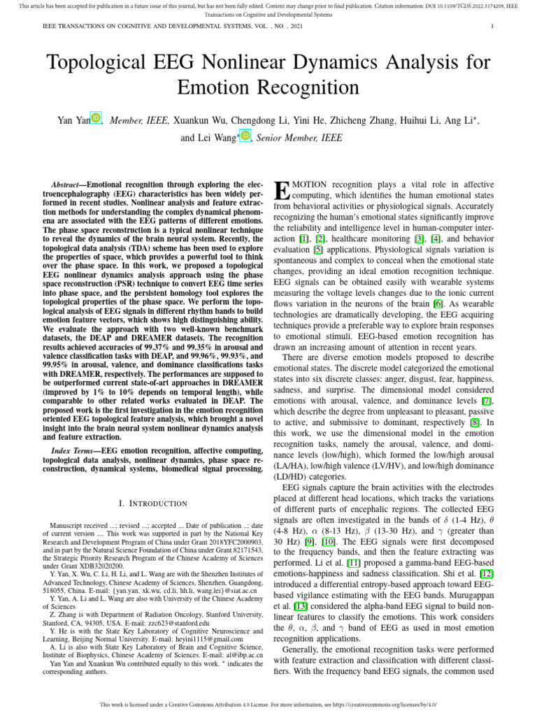 Topological Eeg Nonlinear Dynamics Analysis For Emotion Recognition May 2022 