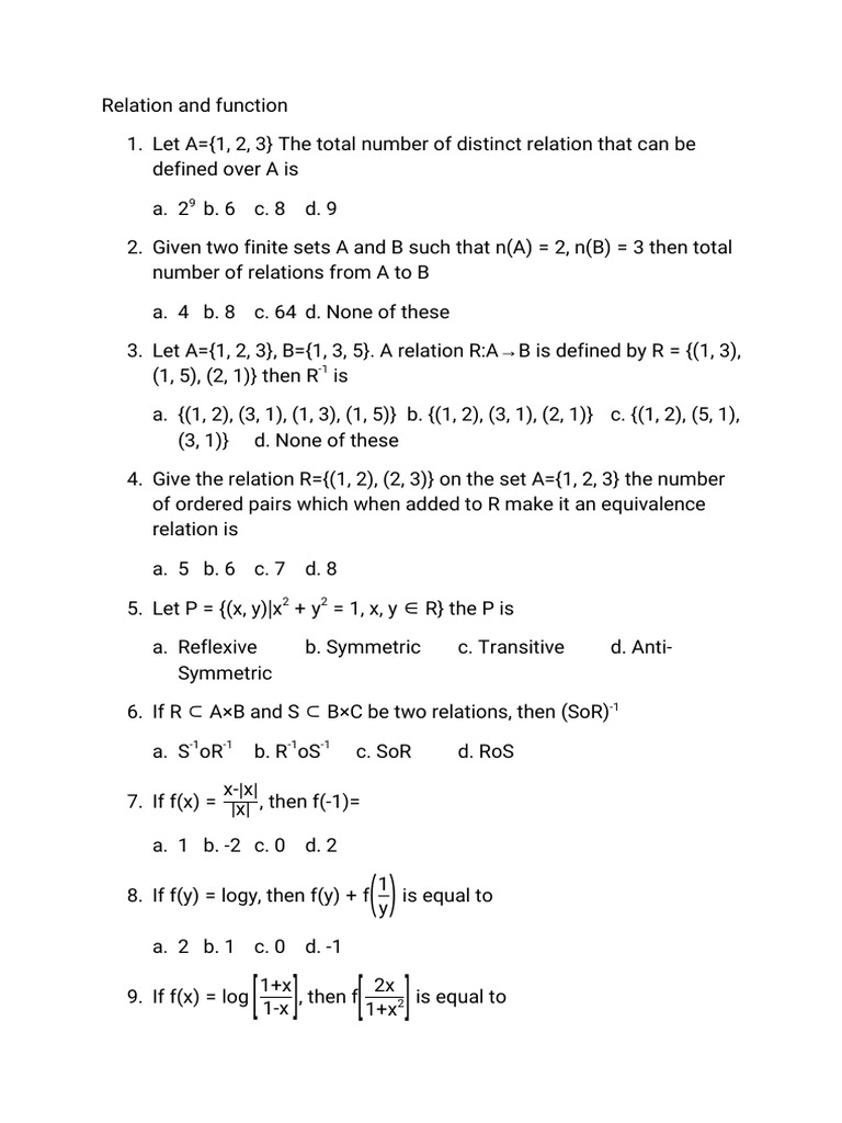 Math Relations & Functions Quiz | PDF