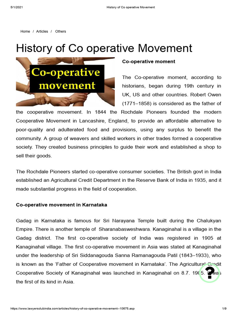 History of Co Operative Movement in Karnataka | PDF | Cooperative ...