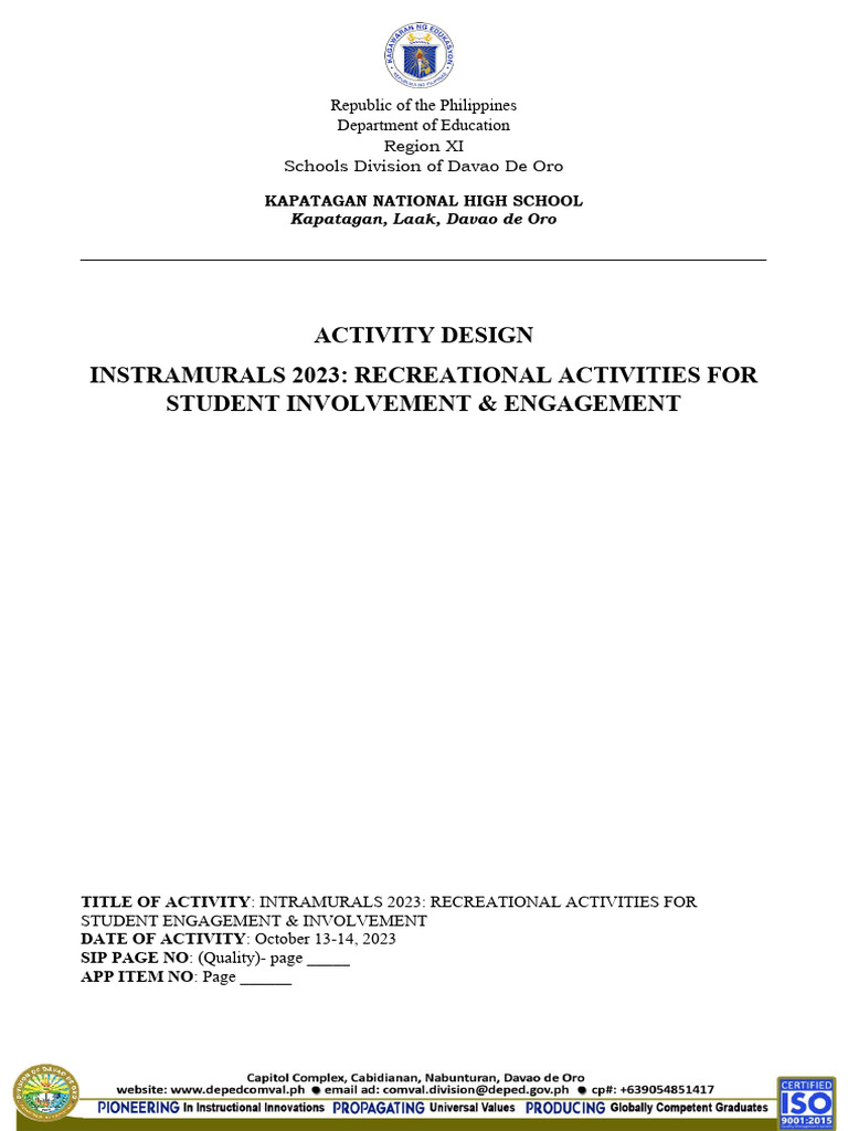 ACTIVITY DESIGN_INTRAMURALS 2023 | PDF