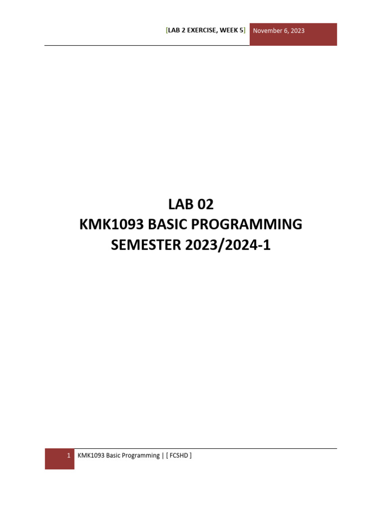 KMK1093 Lab Exercise Week 02 - 2023 | PDF | Software | Programming Paradigms