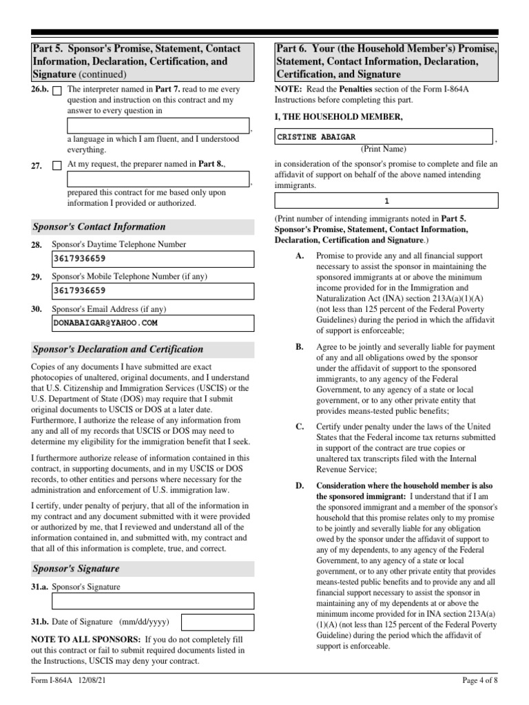 Form I 864 | PDF | United States Citizenship And Immigration Services ...