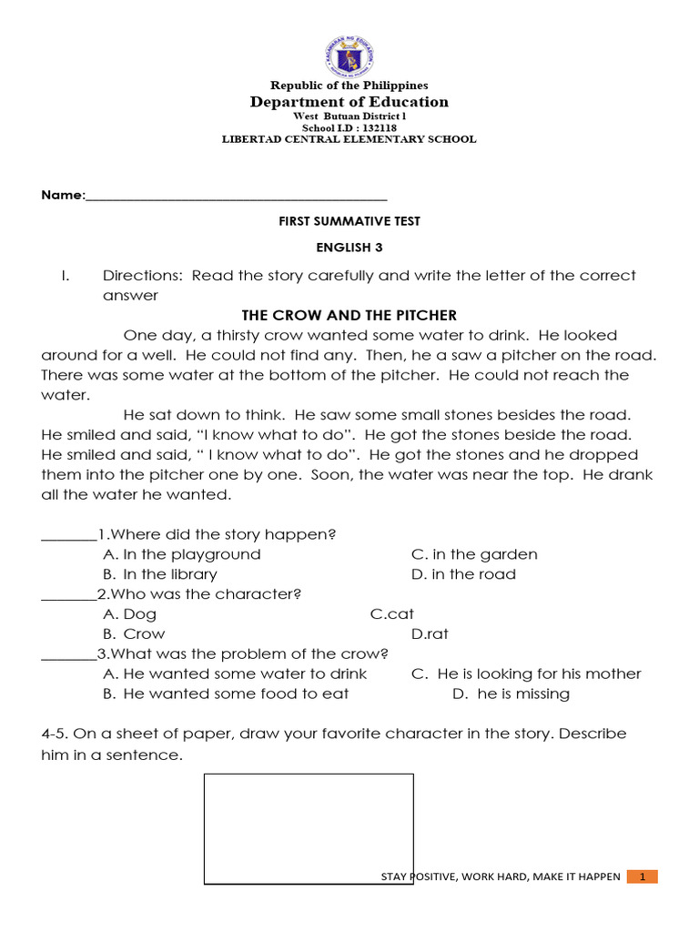 English 1st Summative Test | PDF