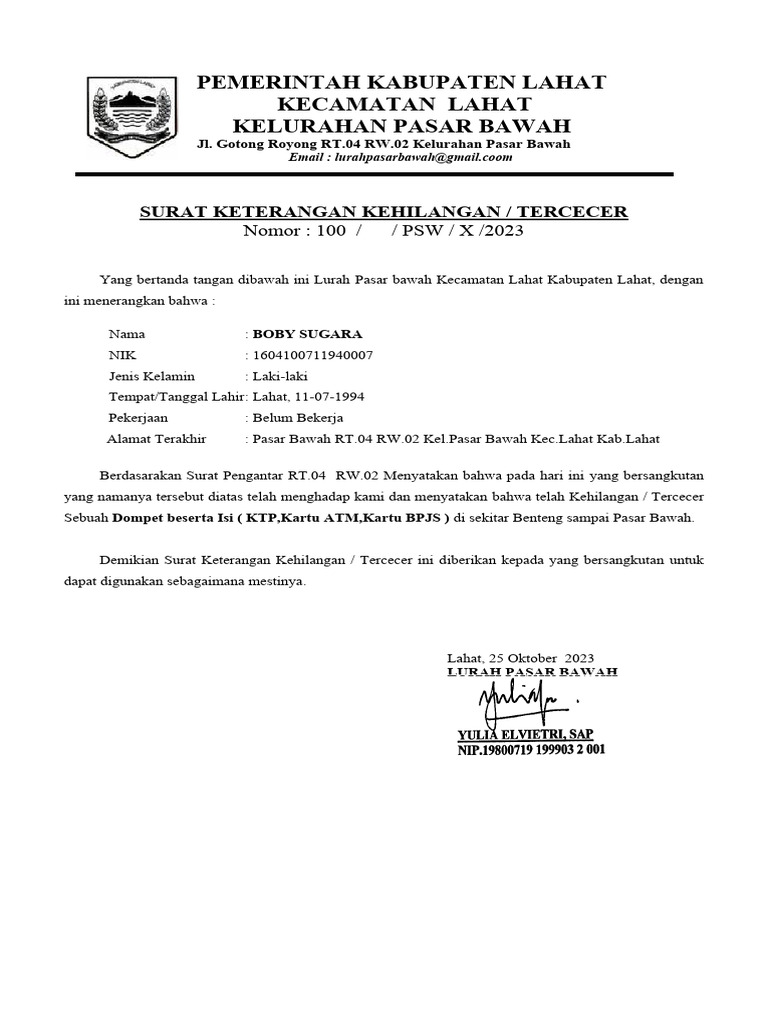 Surat Keterangan Kehilangan - Tercecer | PDF Surat Keterangan Kehilangan - Tercecer | PDF