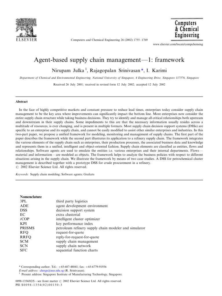 Agent-Based Supply Chain Framework | PDF | Supply Chain | Supply Chain Management