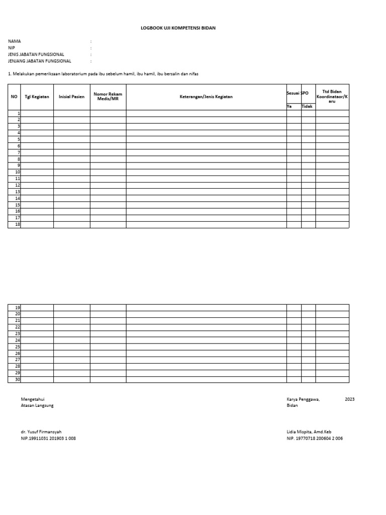 Logbook Uji Kompetensi Bidan Mahir Kak Lidia | PDF