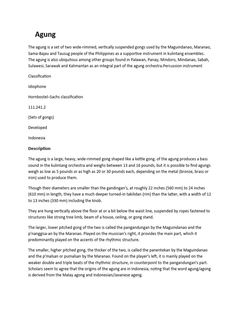 Description of Agung | PDF | Musical Instruments