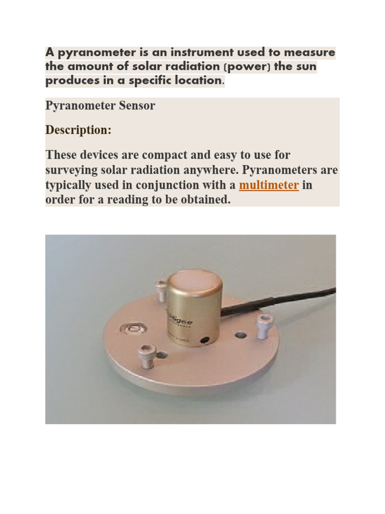 Pyranometer, DATA LOGGER, Sensors | PDF | Photovoltaics | Solar Power