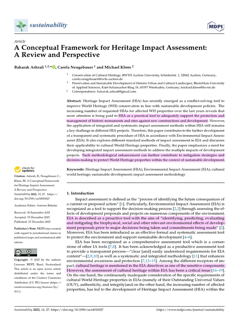 A Conceptual Framework For Heritage Impact Assessment - A Review and ... A Conceptual Framework For Heritage Impact Assessment - A Review and ...