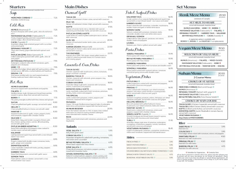 Tas Restaurant Menu | PDF