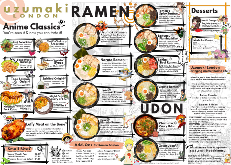 Uzumaki London Anime Menu 2023 | PDF | Japanese Cuisine | Ramen
