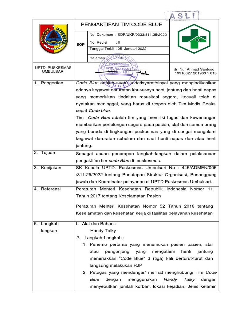Sop Pengaktifan Tim Code Blue | PDF | Sains & Matematika