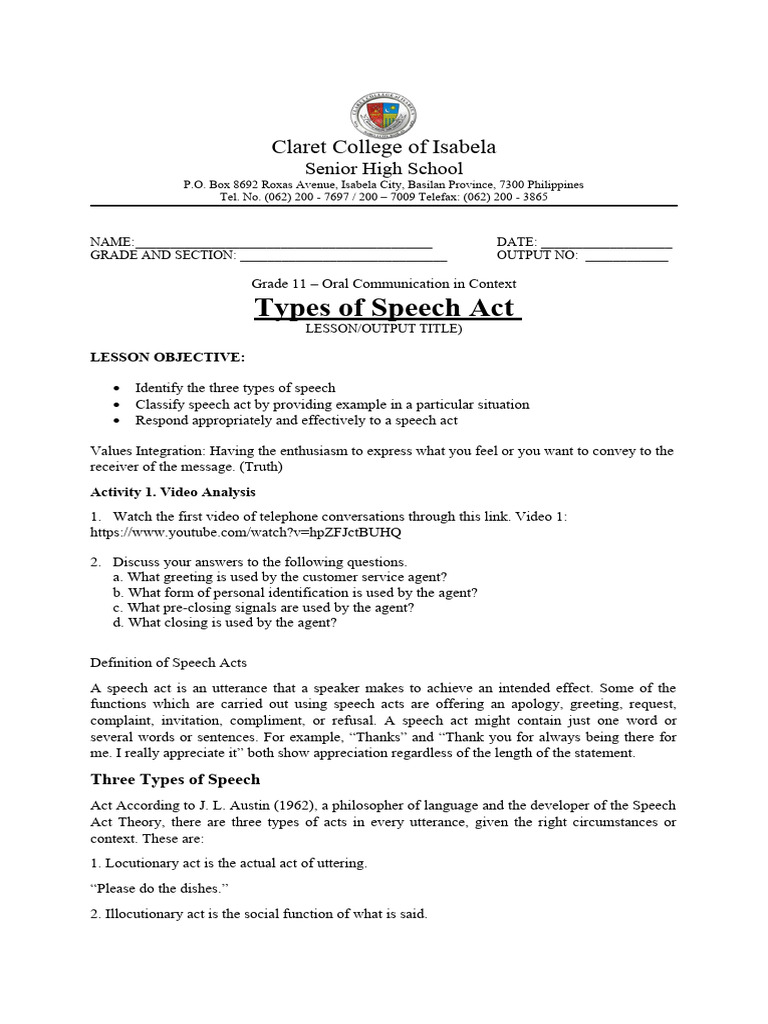 Types-of-Speech-Act_1 | PDF | Communication | Logic