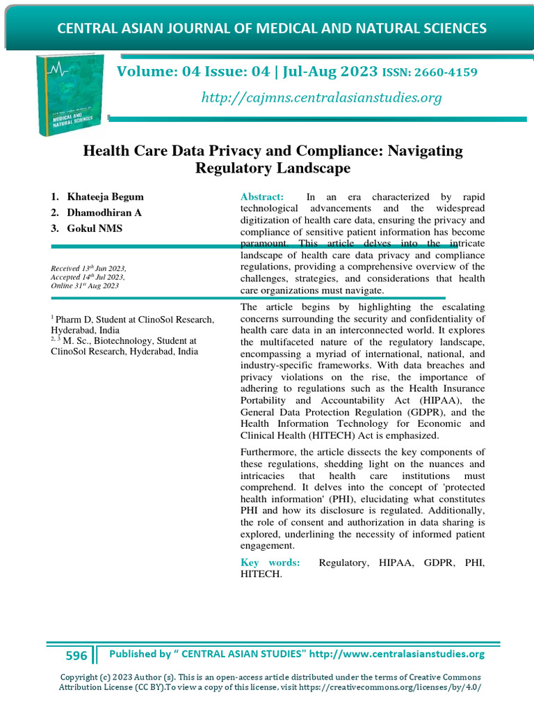 Health Care Data Privacy and Compliance: Navigating Regulatory ...